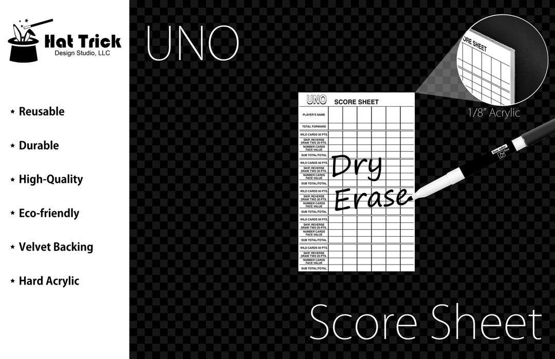 UNO Acrylic Score Sheet – Reusable Dry Erase Board Game Score Pad ...