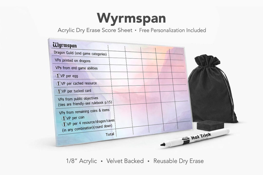 Wyrmspan Acrylic Score Sheet – Reusable Dry Erase Board Game Score Pad ...