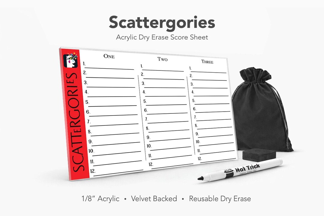Scattergories Acrylic Score Sheet – Reusable Dry Erase Board Game Score ...