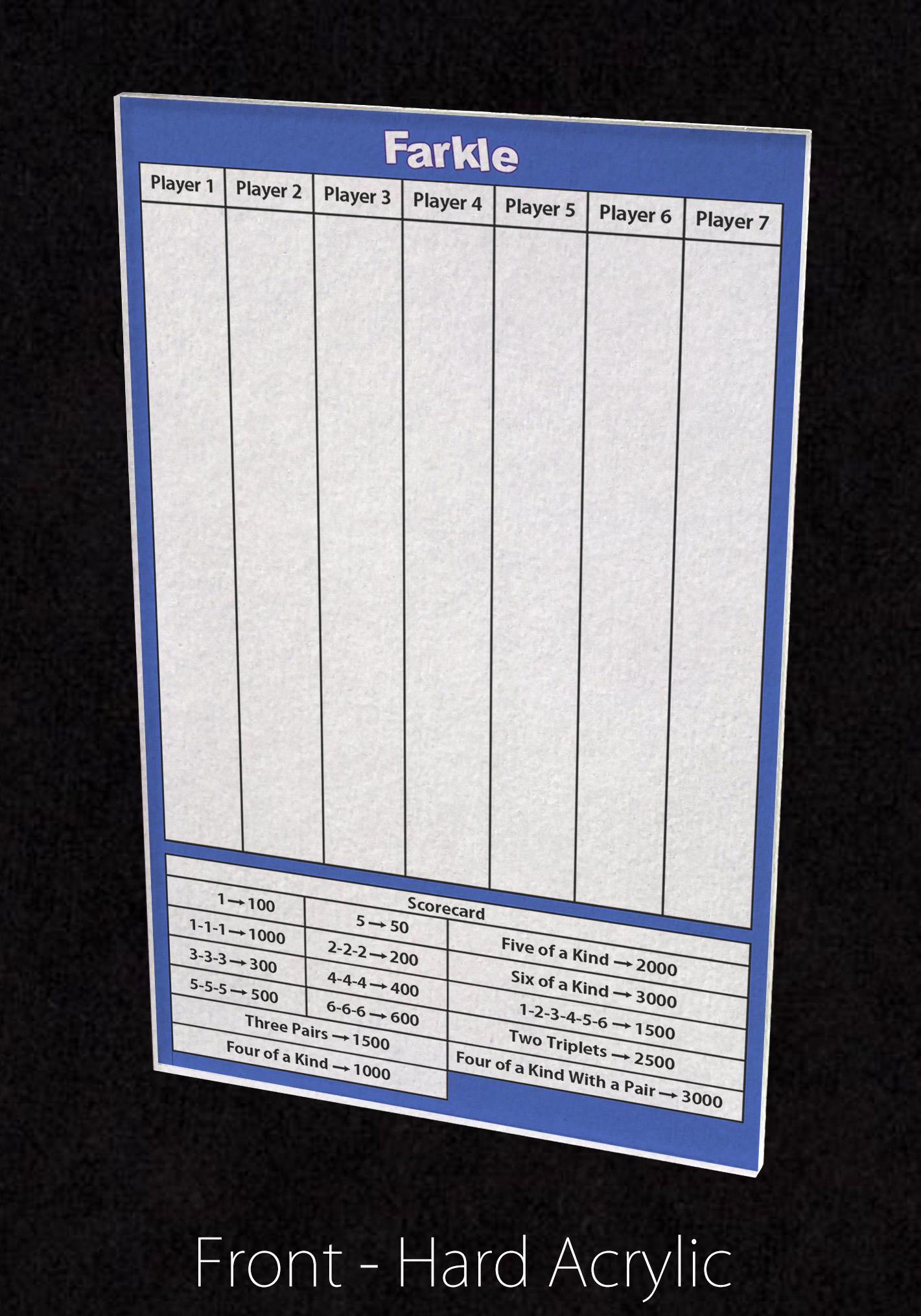 Premium Acrylic Farkle Score Sheet Upgrade, Reusable, Wet Erase and Dry ...