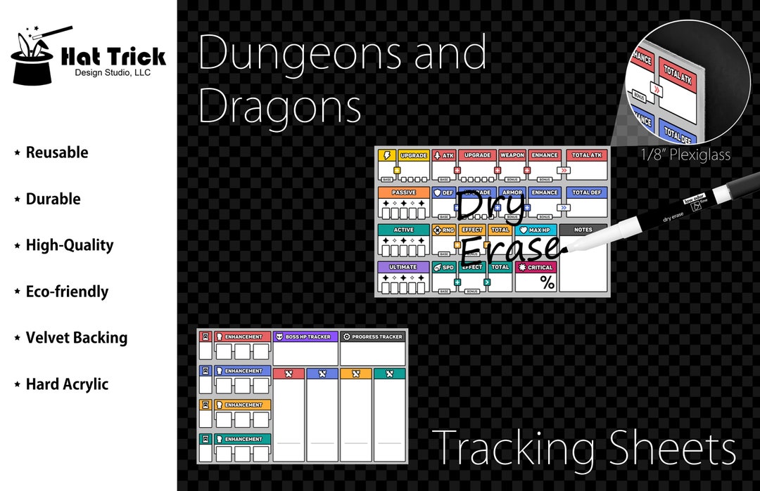 Hard Acrylic Deluxe Dungeons and Dragons Game Tracking Sheets - Etsy