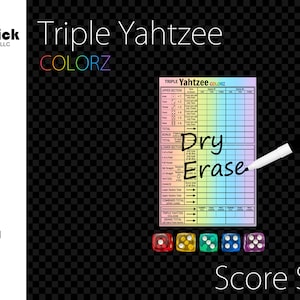 Laminated Triple Yahtzee Colorz Score Sheet, Waterproof, Reusable, Wet ...