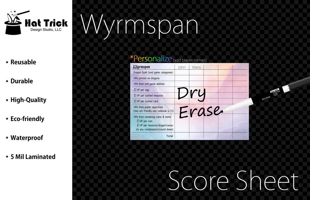 Laminated Wyrmspan Score Sheet, Waterproof, Reusable, Wet Erase and Dry ...