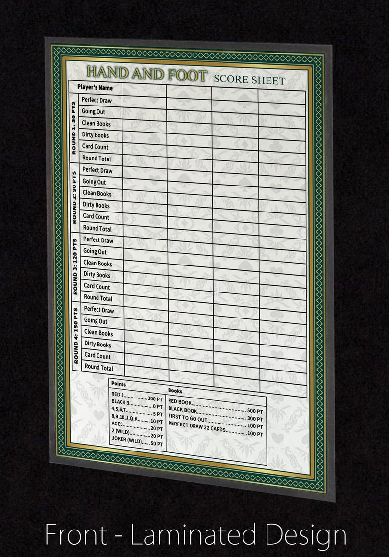 Laminated Hand and Foot Score Sheet, Reusable Dry Erase - Etsy