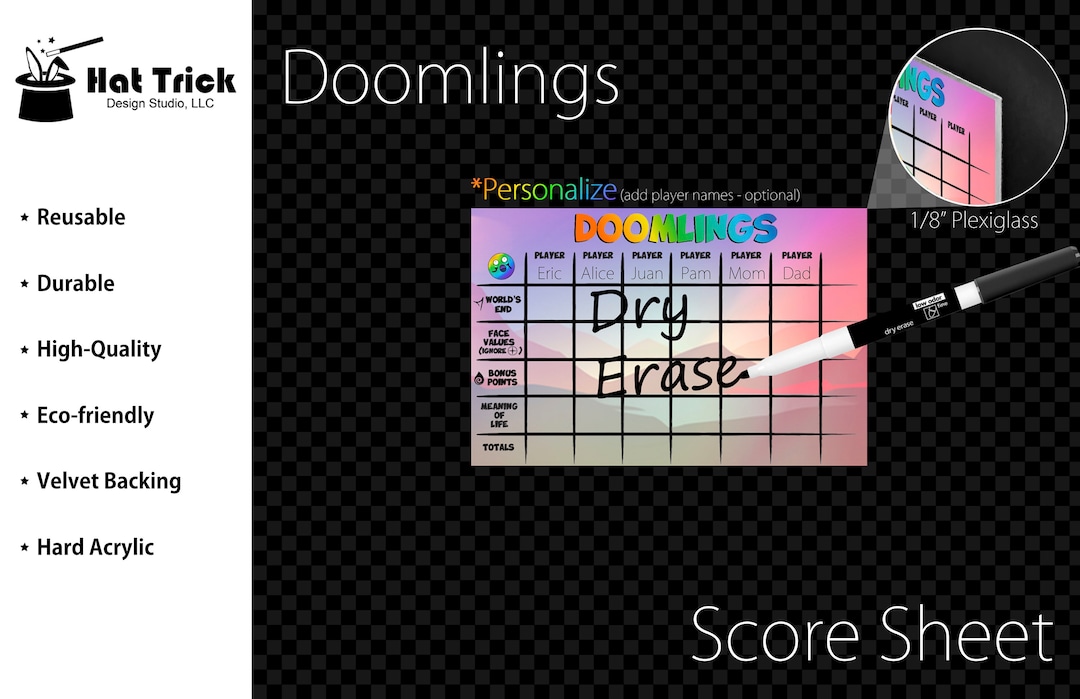 Premium Acrylic Doomlings Score Sheet Upgrade, Reusable, Dry Erase - Etsy