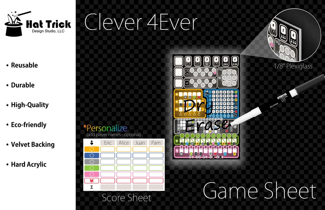 Premium Acrylic Clever 4ever Score Sheet Upgrade, Reusable, Dry Erase ...