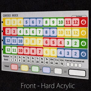 Qwixx Mixx Acrylic Score Sheet – Reusable Dry Erase Board Game Score ...