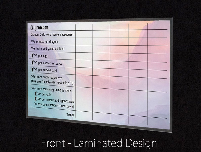 Laminated Wyrmspan Score Sheet, Waterproof, Reusable, Wet Erase and Dry ...