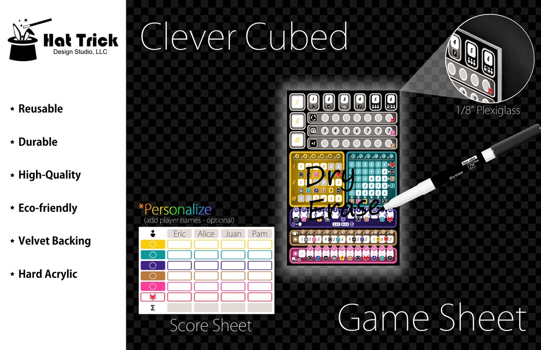 Premium Acrylic Clever Cubed Score Sheet Upgrade, Reusable, Dry Erase ...