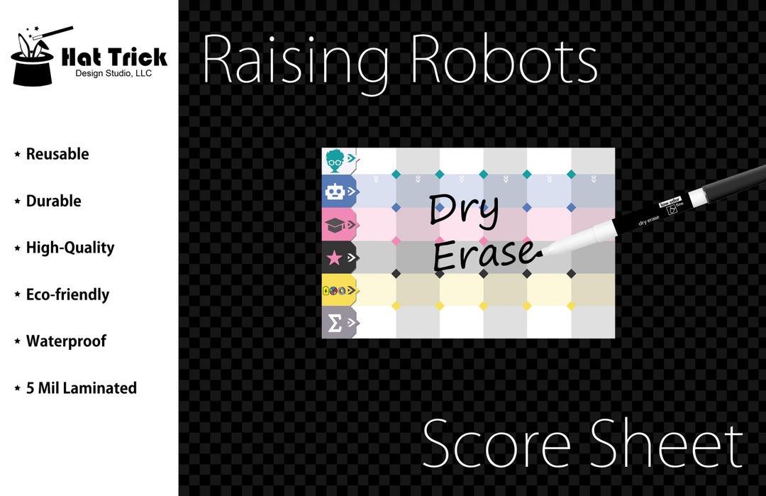 Laminated Raising Robots Score Sheet, Waterproof, Reusable, Wet Erase ...