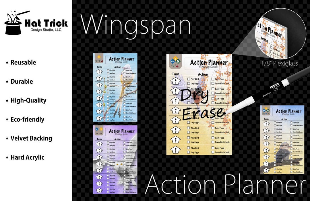Premium Acrylic Wingspan Action Planner Plaques, Wingspan Plan Your ...