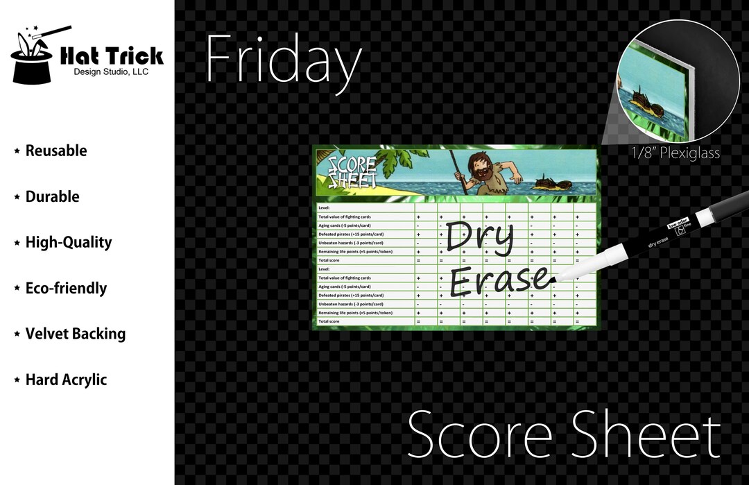 Premium Acrylic Friday Score Sheet Upgrade, Reusable, Wet Erase and Dry ...