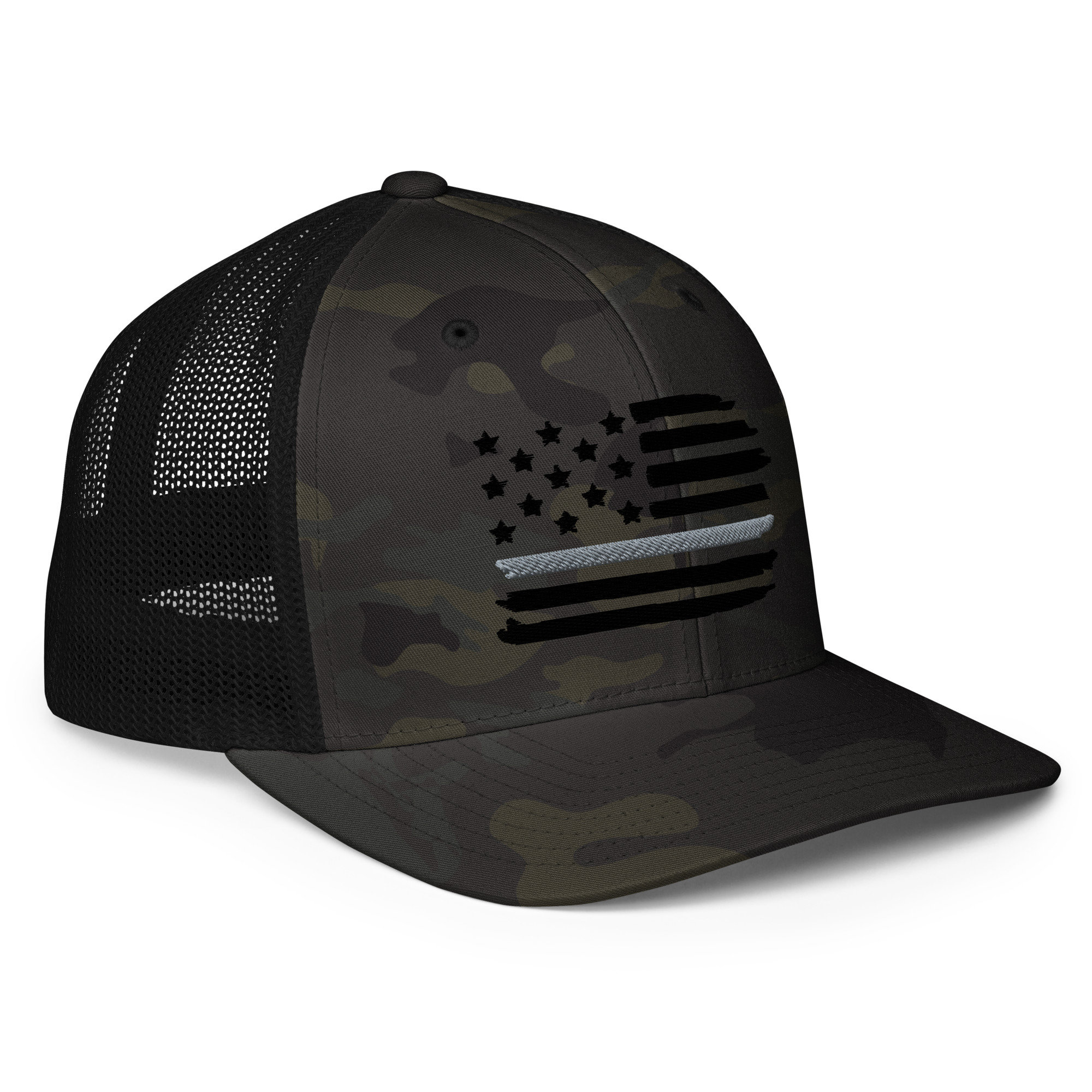 Thin Silver Line Closed-back Trucker Cap, Silver Line Flag Hat ...