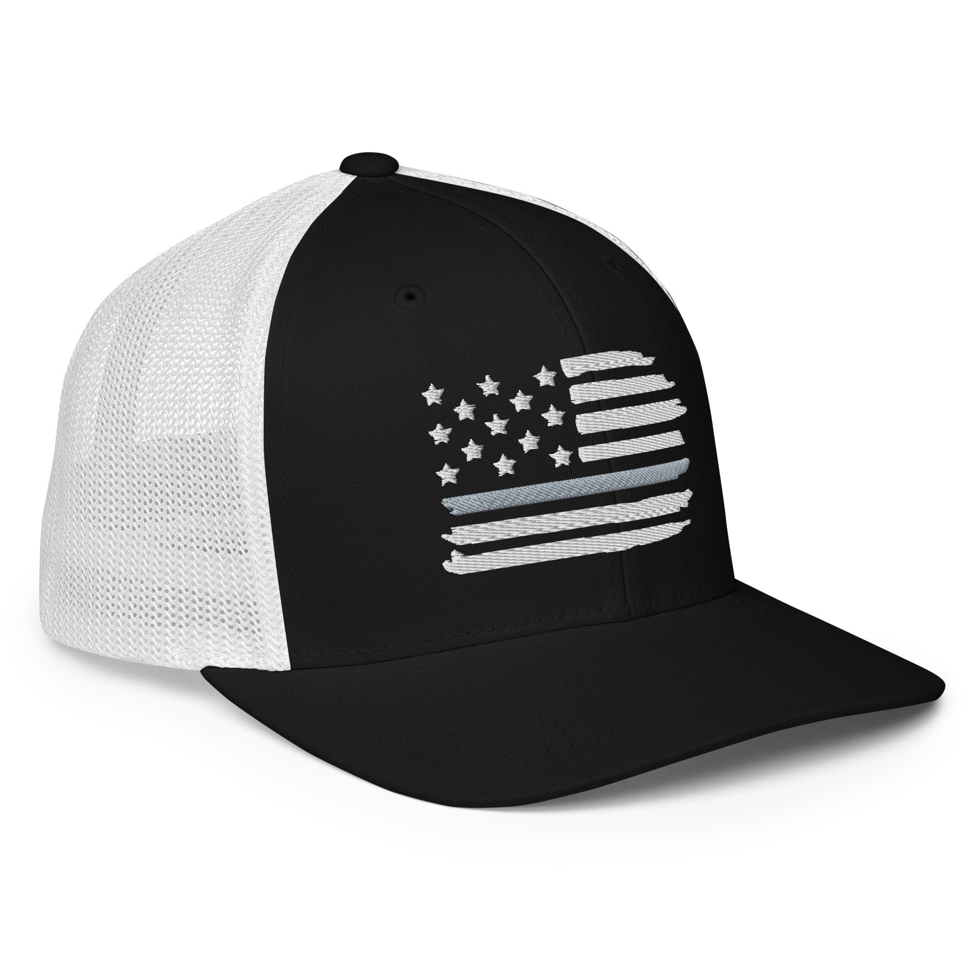 Thin Silver Line Closed-back Trucker Cap, Silver Line Flag Hat ...