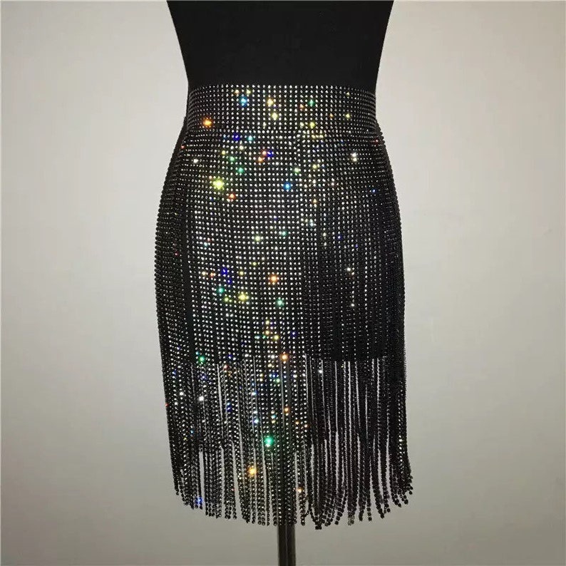 Rhinestone Crystal Tassel Skirt Black Diamond Tassel Skirt Etsy