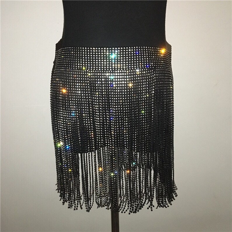 Black Diamond Tassel Skirt Crystal Rhinestone Festival Etsy