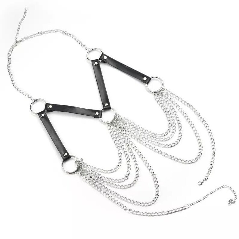 Leather chain bra skirt outfit sexy rave outfit chain | Etsy