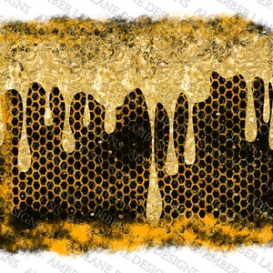 Honeycomb and Gold Glitter Dripping Honey, Hand Drawn | Distressed ...