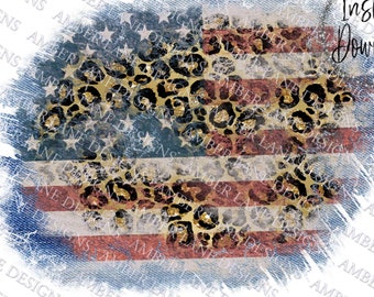 Leopard Print American Flag PNG USA Patriotic Animal Skin Half Leopard ...