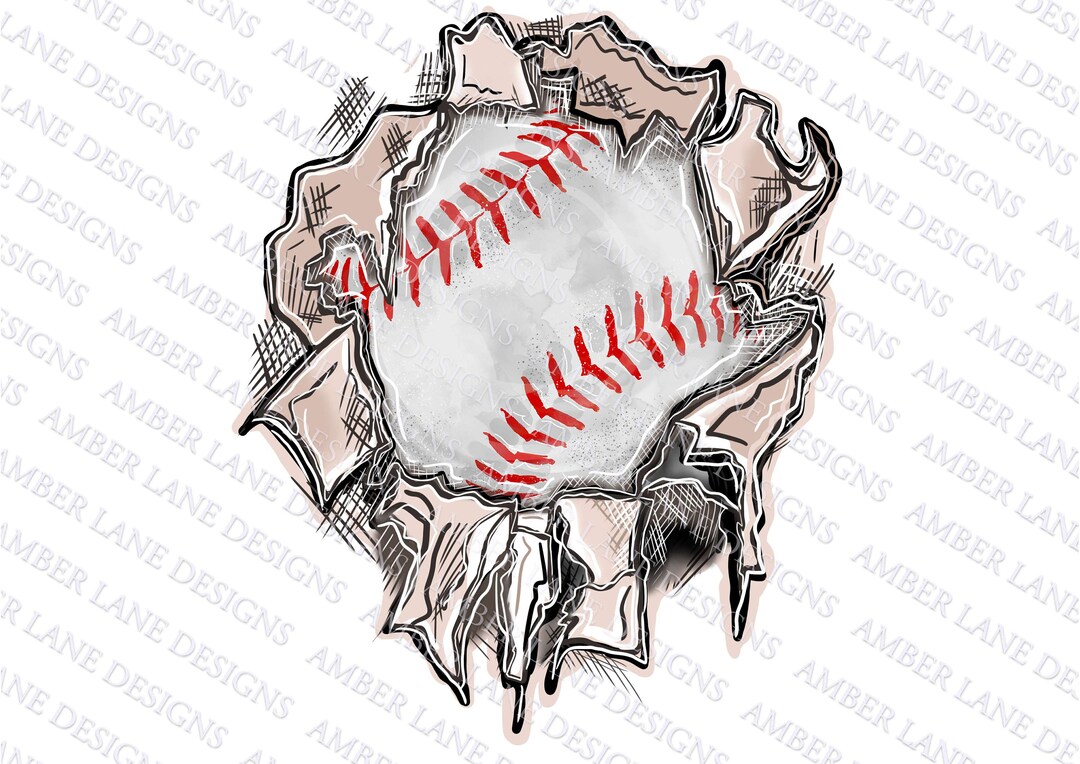 Cracked Wall Baseball Smashed Wall Watercolor Sublimation PNG File ...