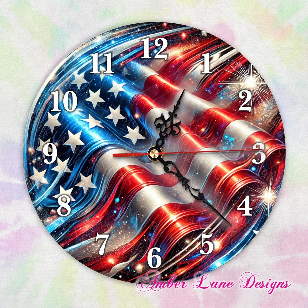 USA American Flag White and Blue Clock Sublimation to Fit 8" X 8" Png ...