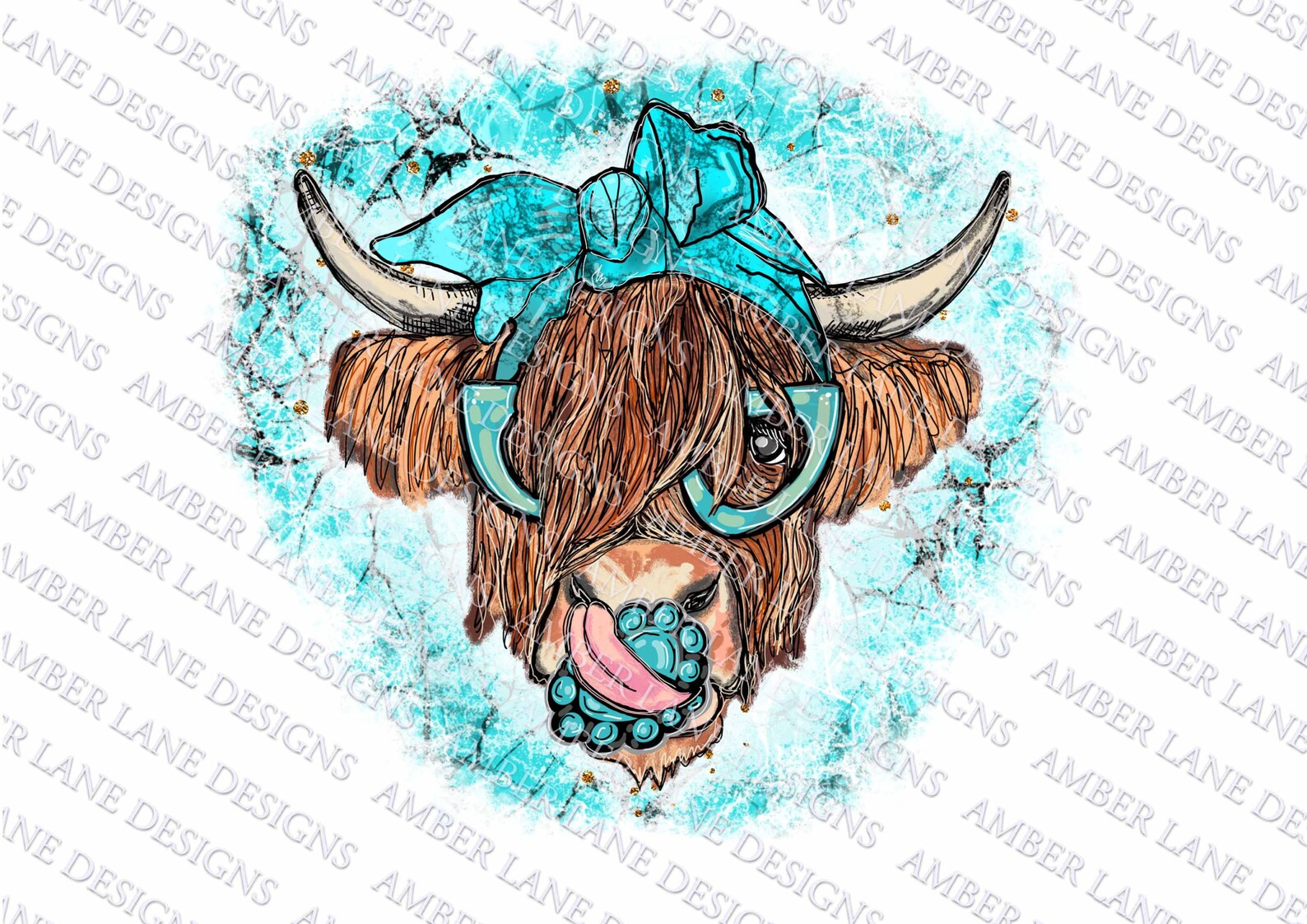Highland Cow With Turquoise Bandana and Glasses PNG Hand - Etsy