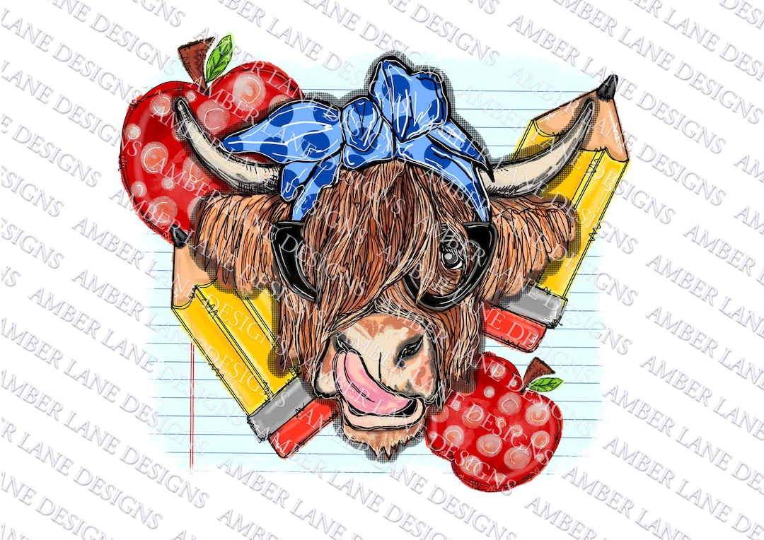 Back-to-school Bovine Bliss: Highland Cow PNG Design Schoolyard Sass ...