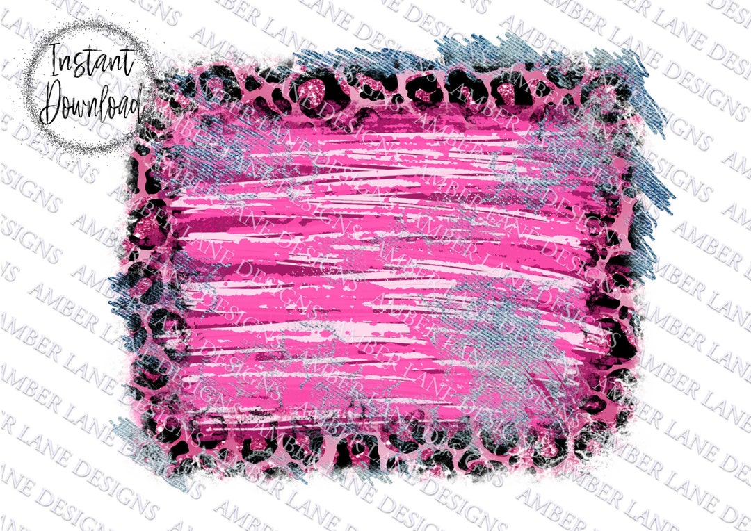 Pink Leopard Denim Frame Png Distressed Grunge Splash Background - Etsy