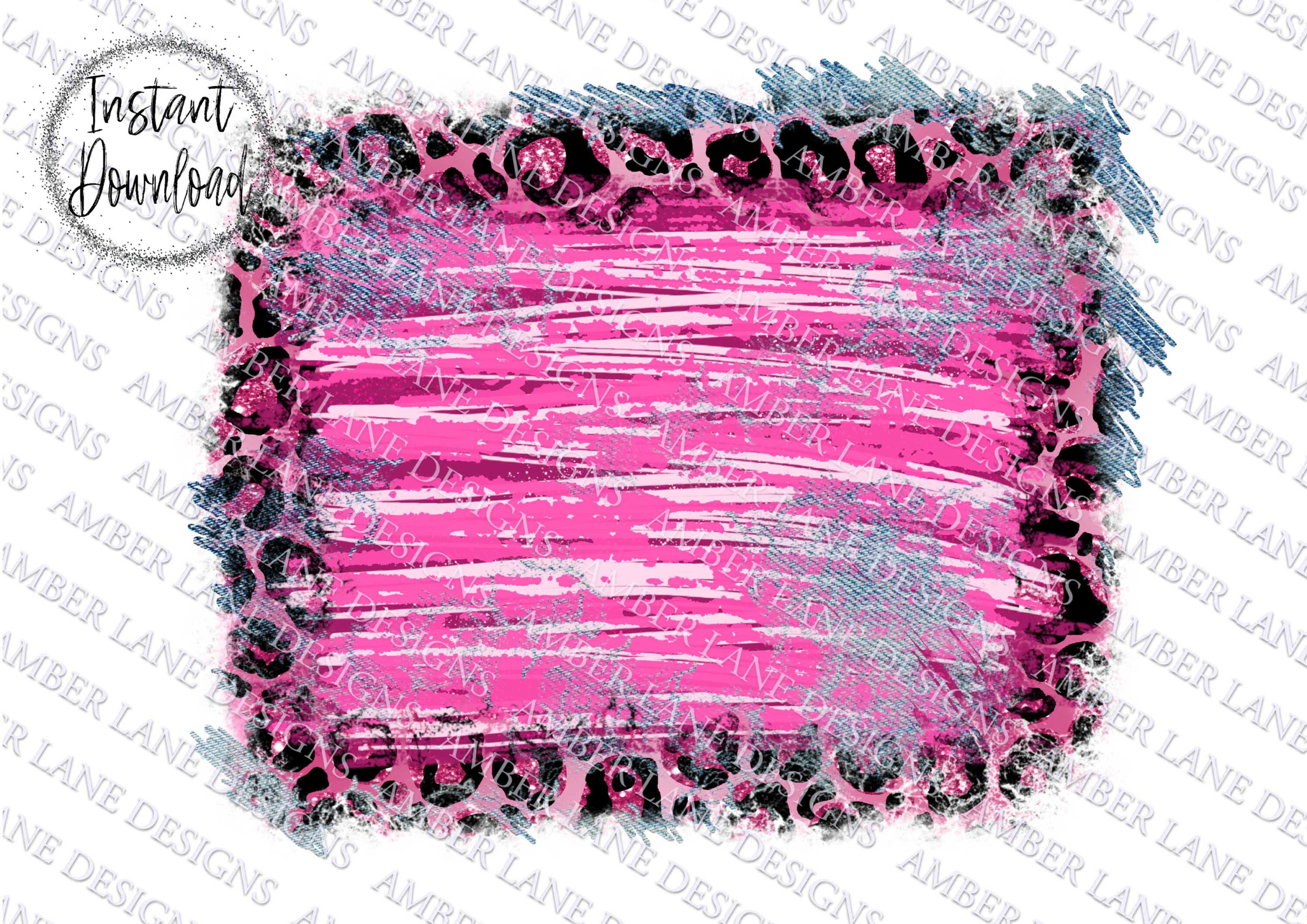 Pink Leopard Denim Frame Png Distressed Grunge Splash - Etsy