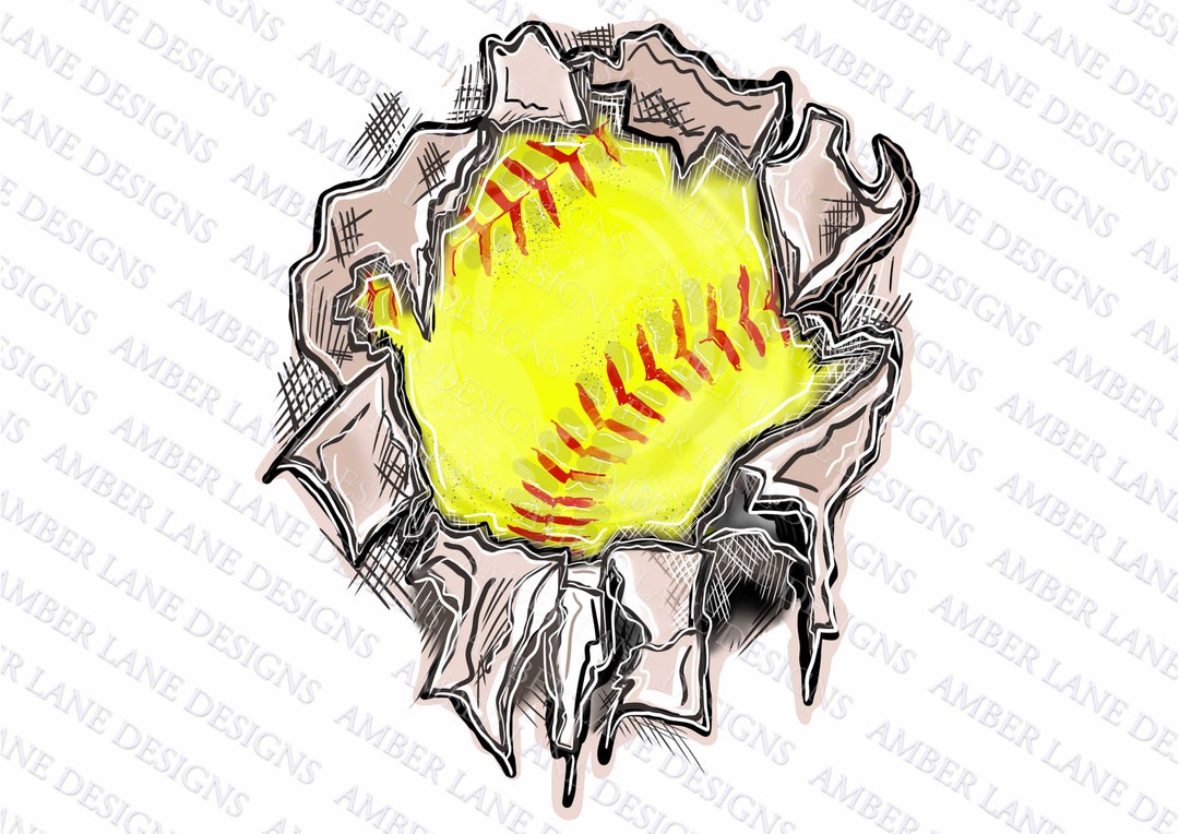 Cracked Wall Softball Smashed Wall Watercolor Sublimation PNG File ...