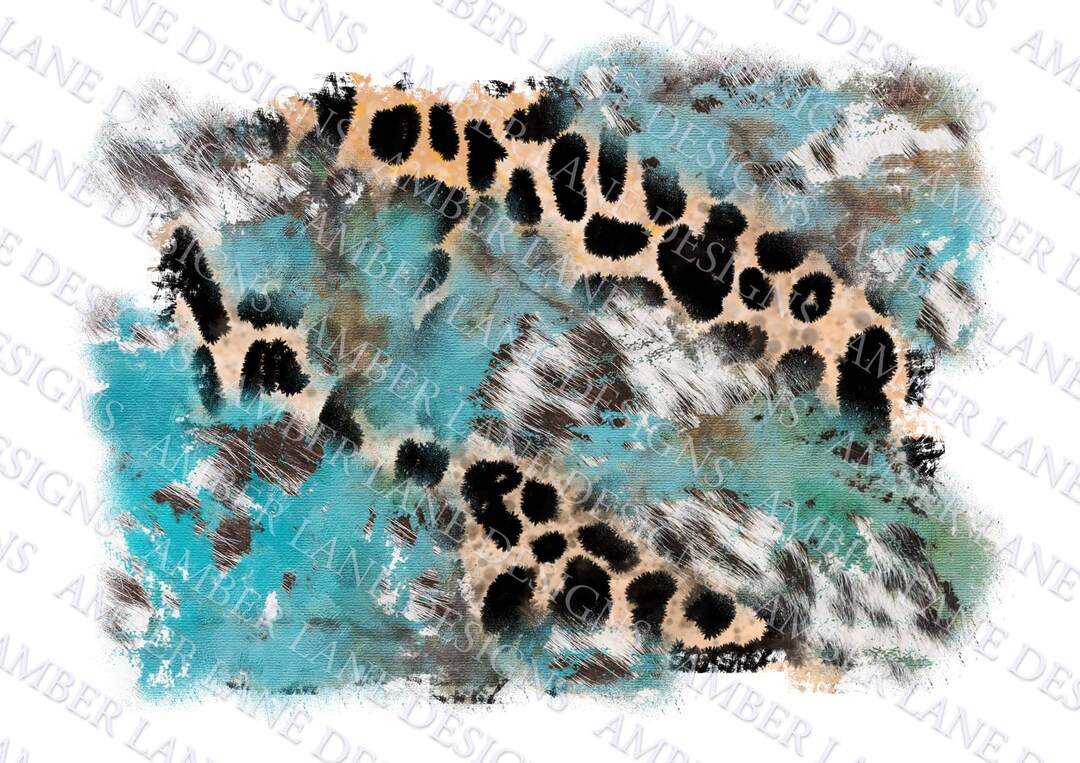 Turquoise, Leopard and Cowhide, PNG File, Distressed Western Background ...