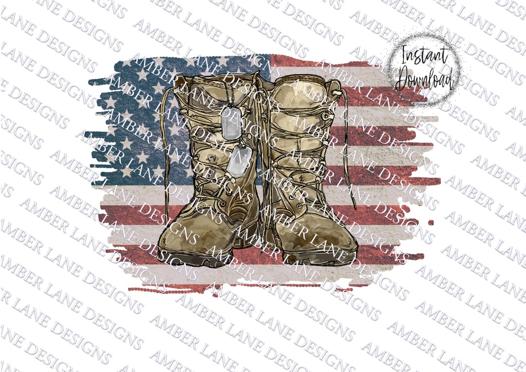 Army Boots With Dog Tags and American Flag | Combat Soldier ...