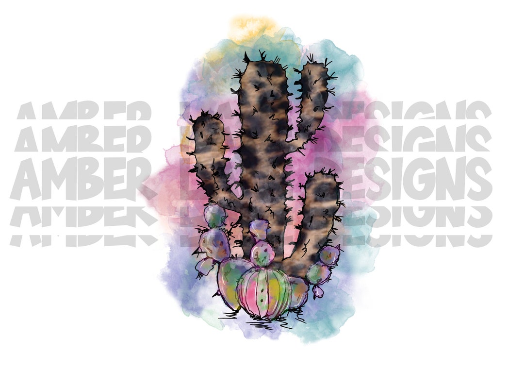 Leopard Cactus PNG Sublimation Design Watercolor Design With Leopard ...