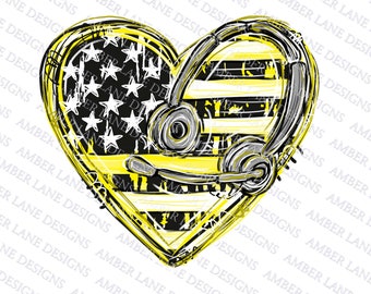 Yellow Line Flag Heart PNG Dispatcher Operator 911 Design Sublimation ...