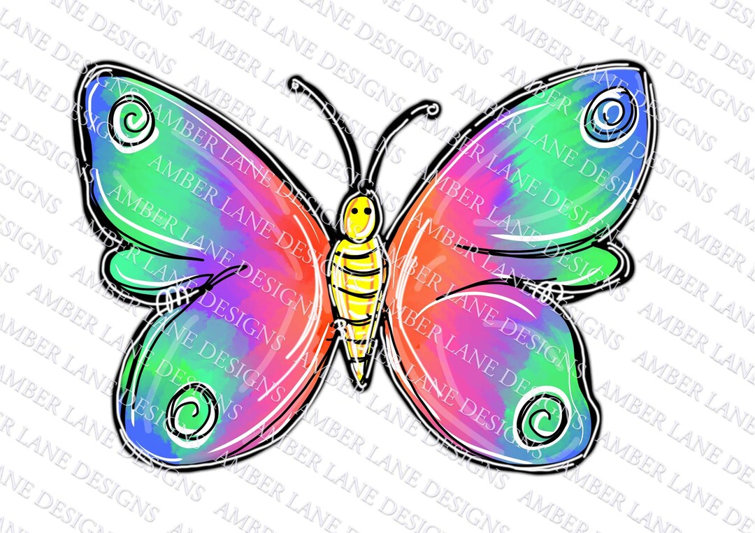 Rainbow Doodle Butterfly PNG, Sublimation, Rainbow Pastel Colors ...