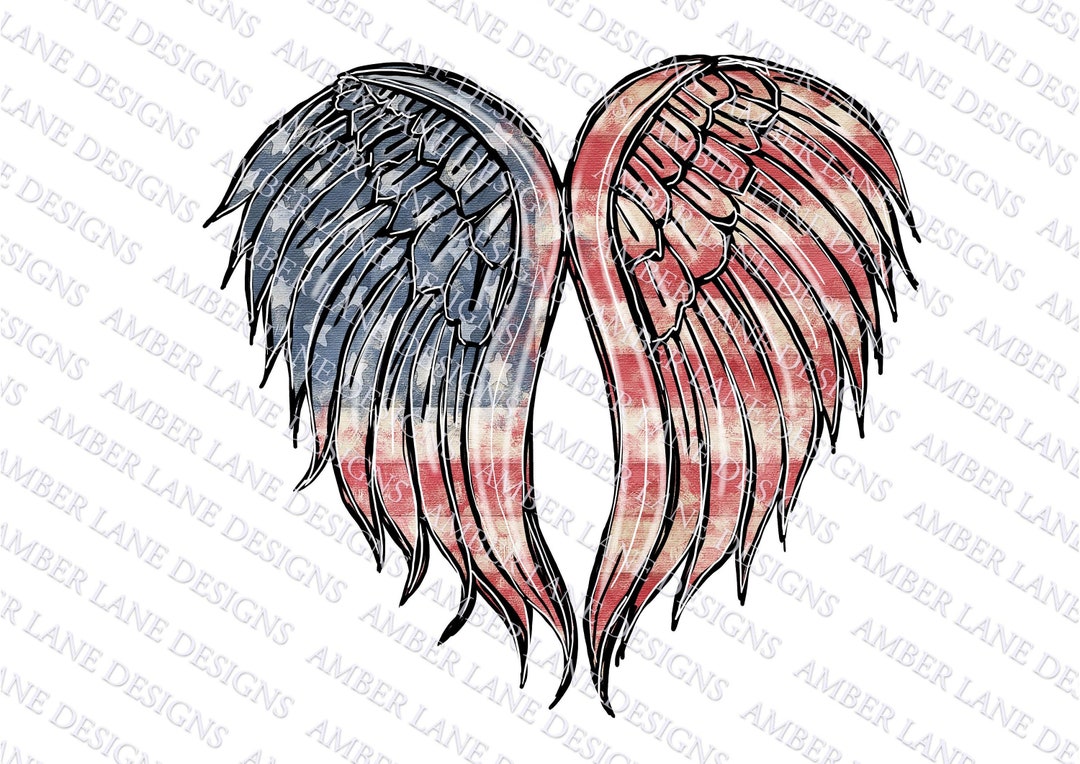 USA American Flag Heart Angel Wings, Png File Tumbler Wrap - Etsy