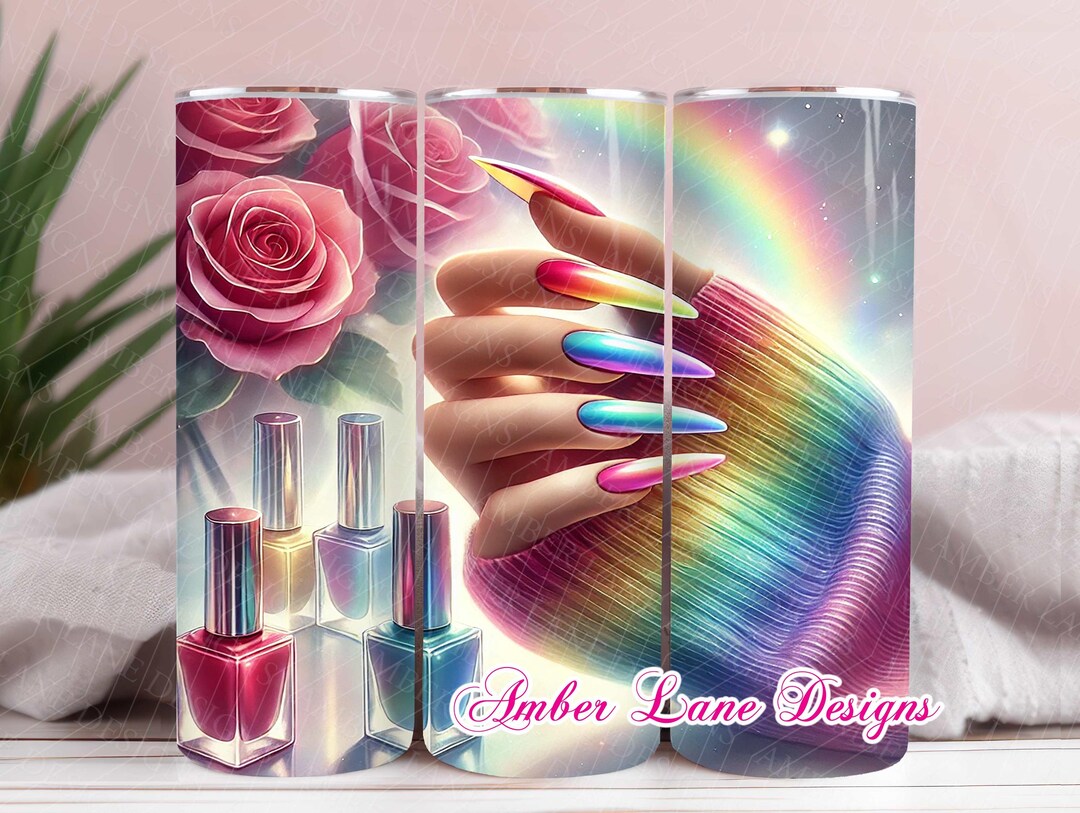 Rainbow Nail Shimmer Nail Tech With Nail Varnish 20oz SKINNY TUMBLER ...