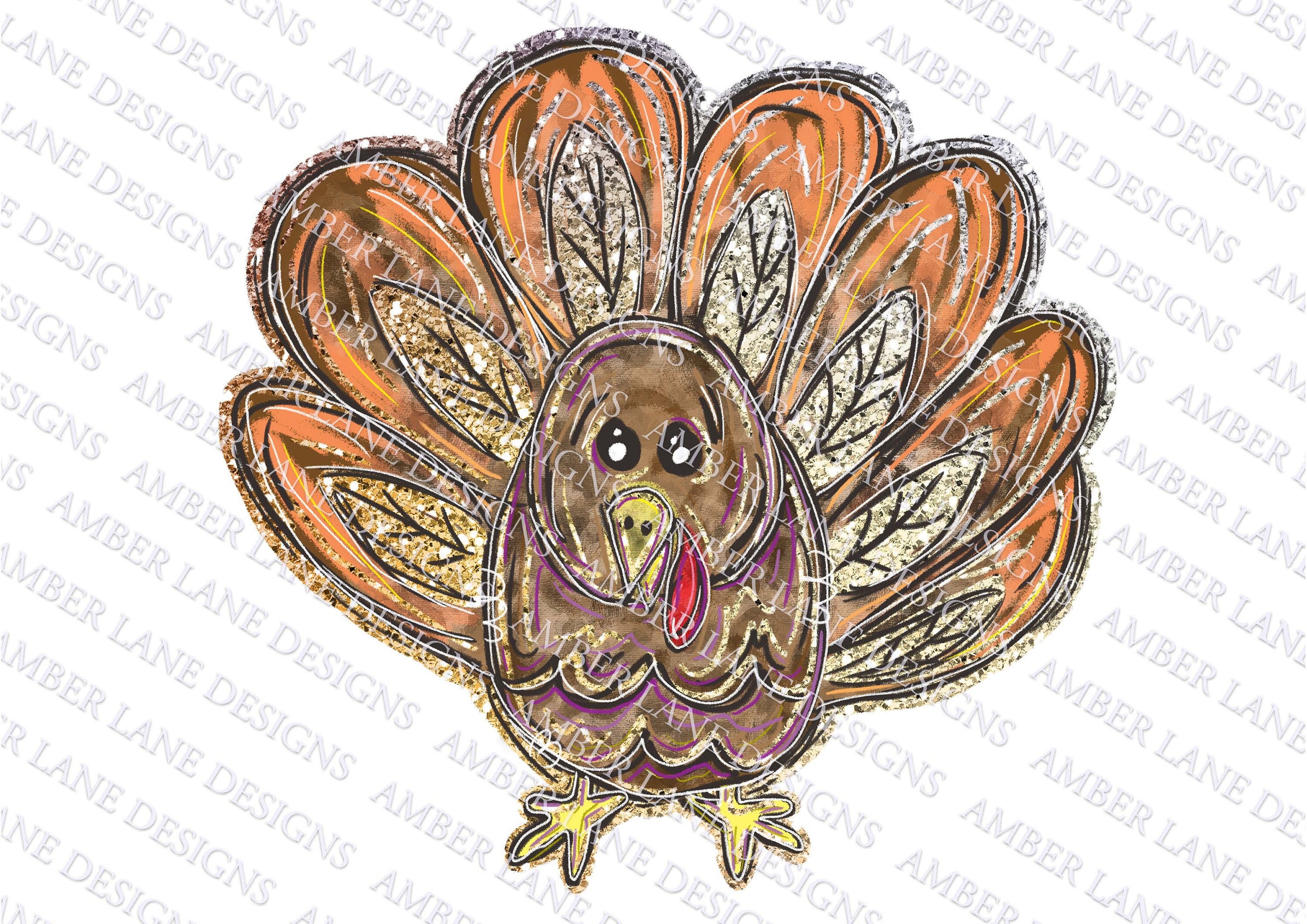 Turkey Doodle With Glitter Png File - Etsy