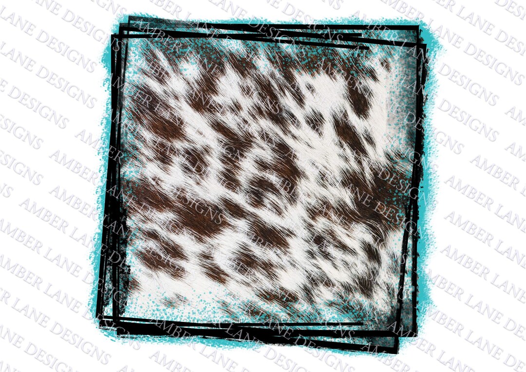 Cowhide and Turquoise Distressed Square Frame, Png Splash Frame File ...