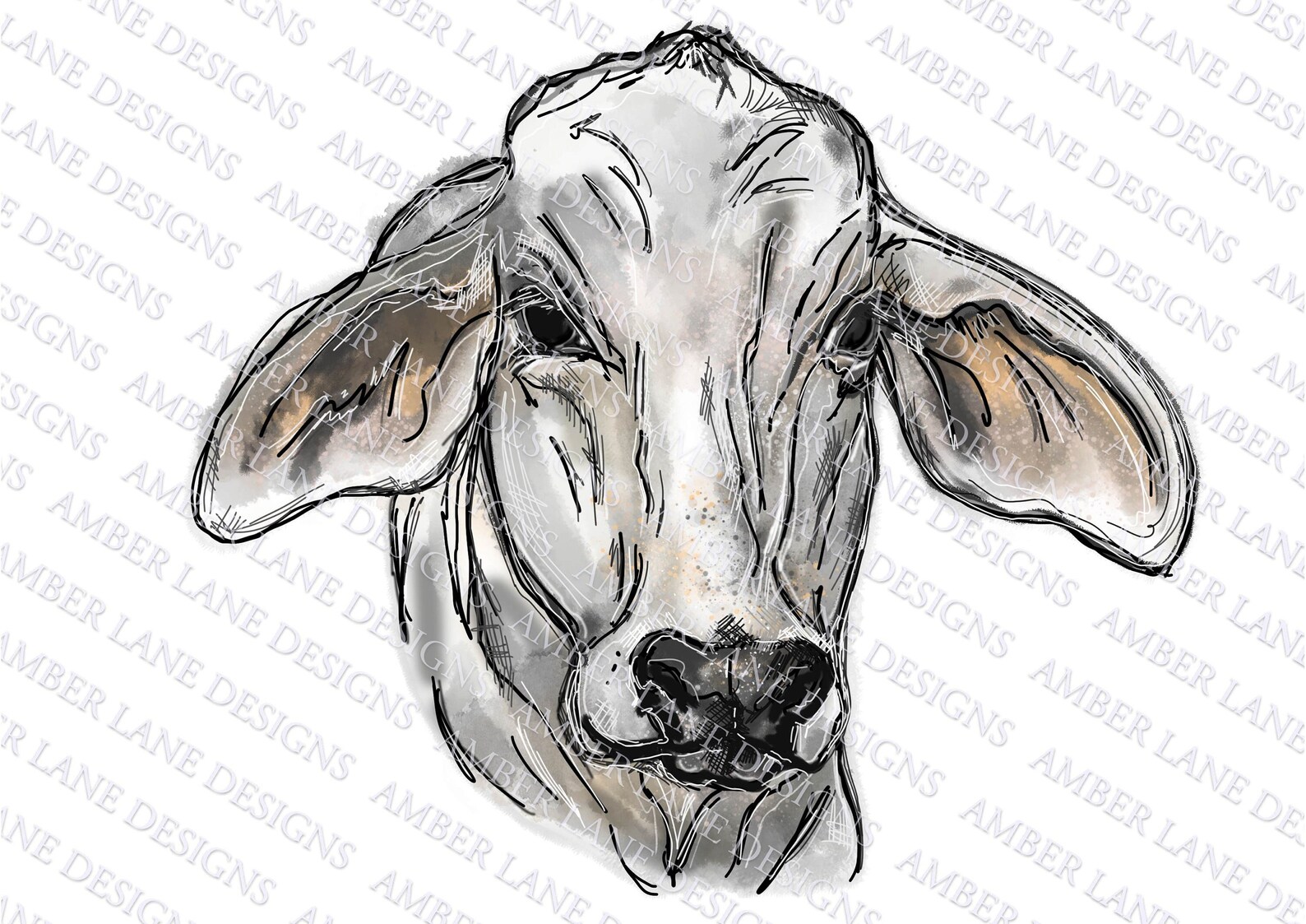 Grey Brahman Cow Hand Drawn Watercolor Sublimation PNG. - Etsy