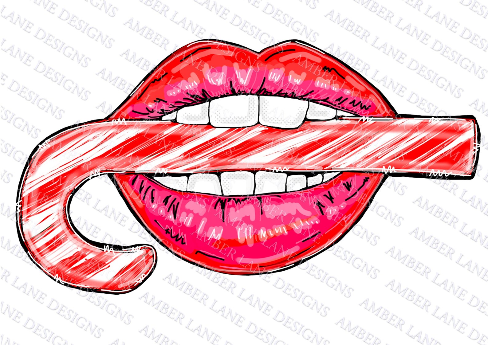 Candy Cane Lips Png Design Hand Drawn Art Christmas Etsy
