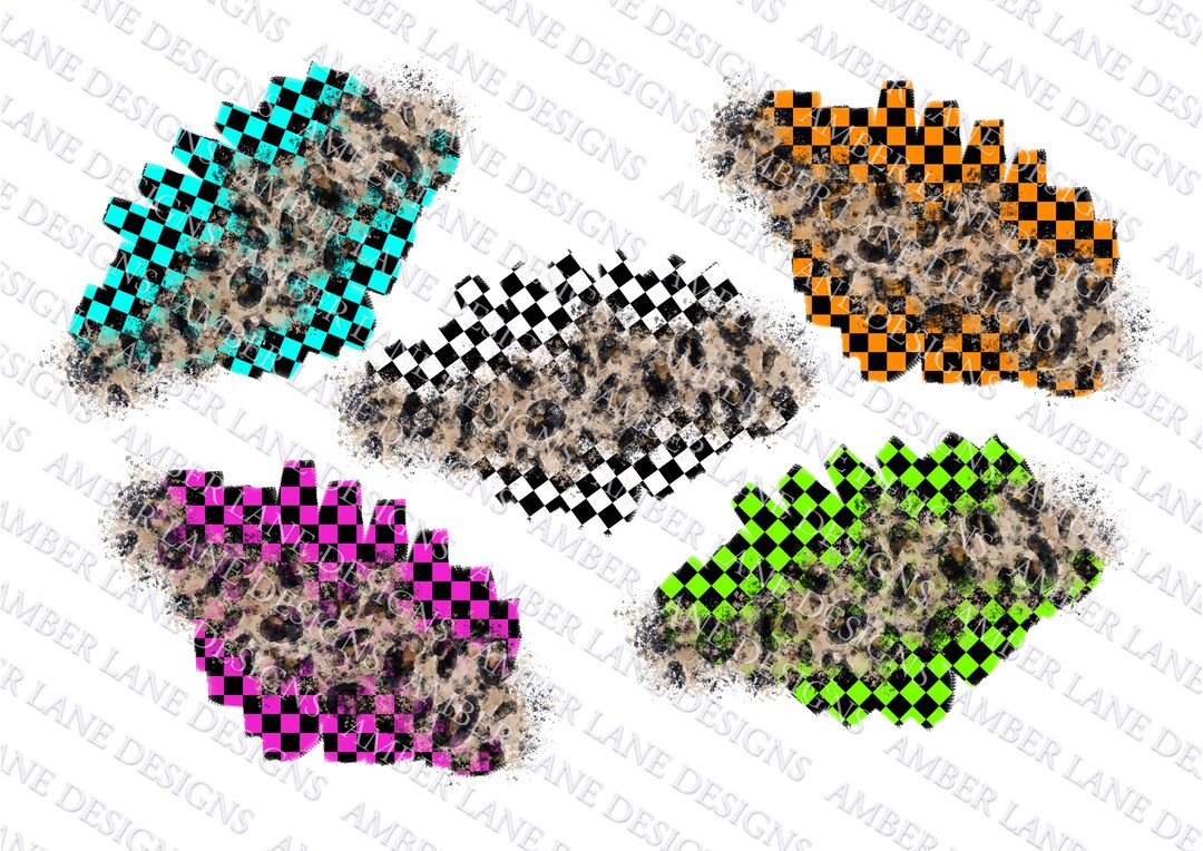 Grunge Checkered Flag Patches With Leopard 5 Different Colours, 5 PNG ...