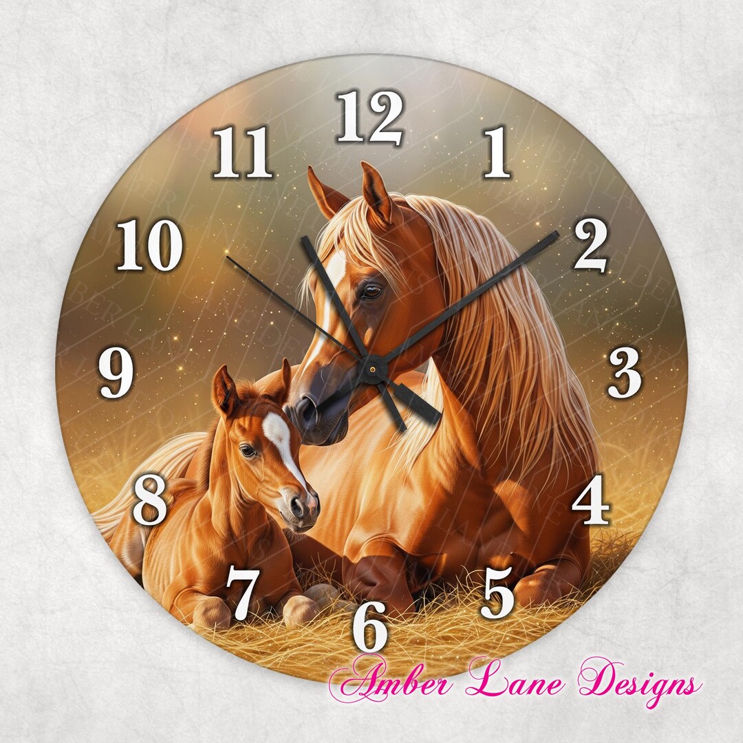 Horse and Colt on Hay Clock Sublimation to Fit 8" X 8" Png File - Etsy