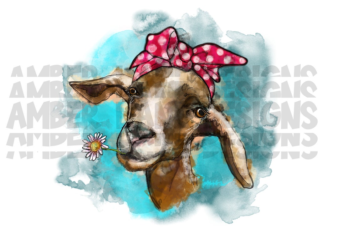 Goat With Red Bandana Hand Drawn, Watercolor Sublimation PNG - Etsy
