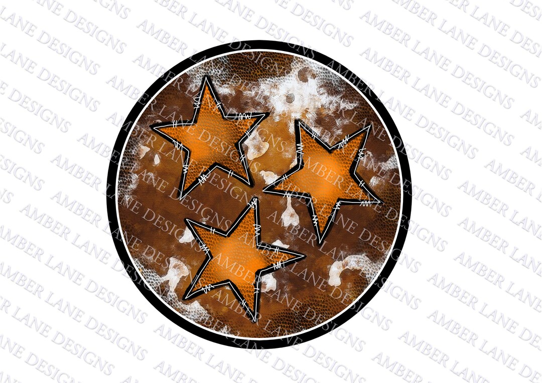 Cowhide and Orange Tri Star Tennessee Sublimation Png | Hand Drawn Art ...