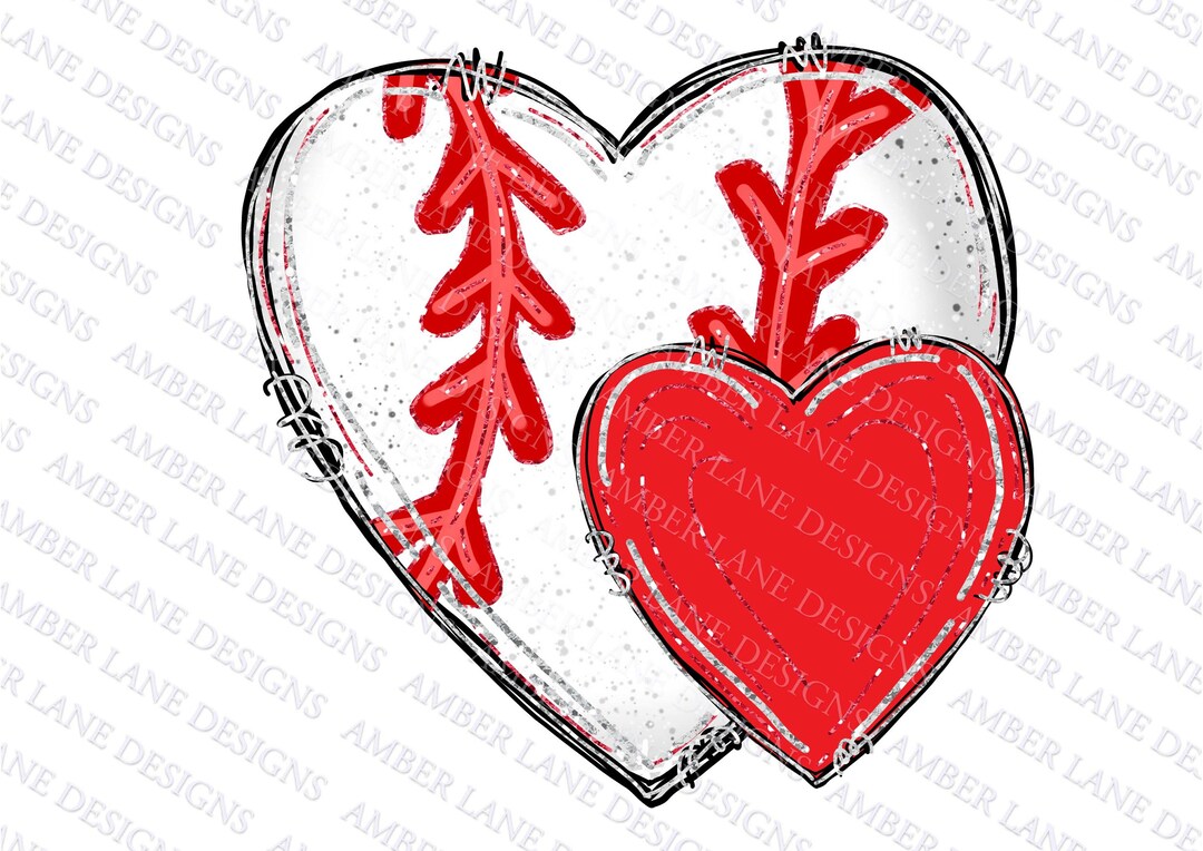 Baseball Hearts, Sports Valentine, Red Heart, Baseball Doodle Design ...
