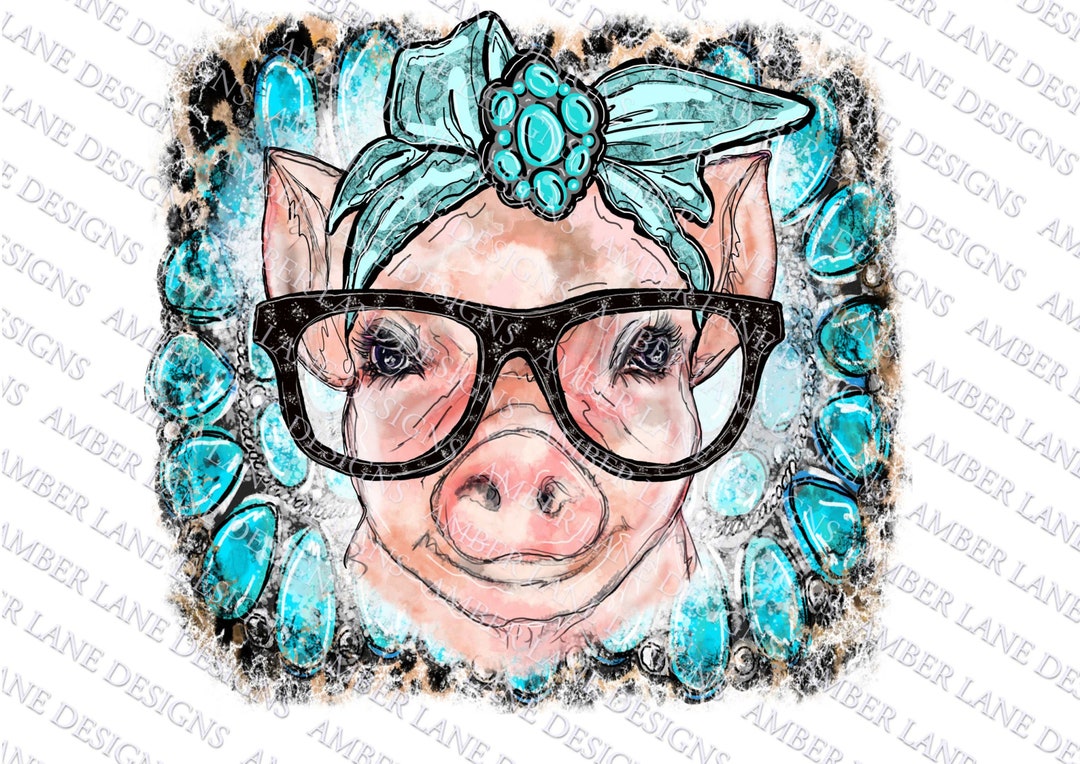 Turquoise Pig With Glasses Turquoise Stone Bandana PNG | Hand Drawn ...
