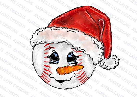 Snowman Baseball Face With Santa Hat Sublimation PNG Design | Etsy