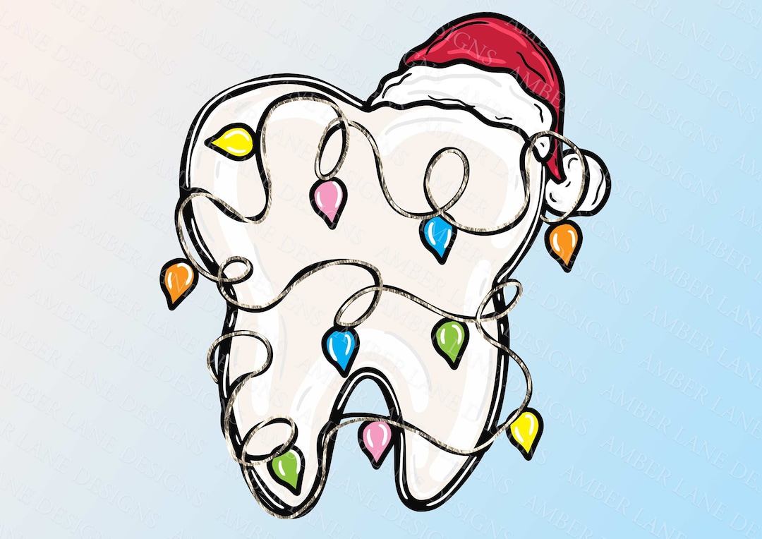 Tooth With Santa Hat and and Christmas Fairy Lights, Dentist Png ...