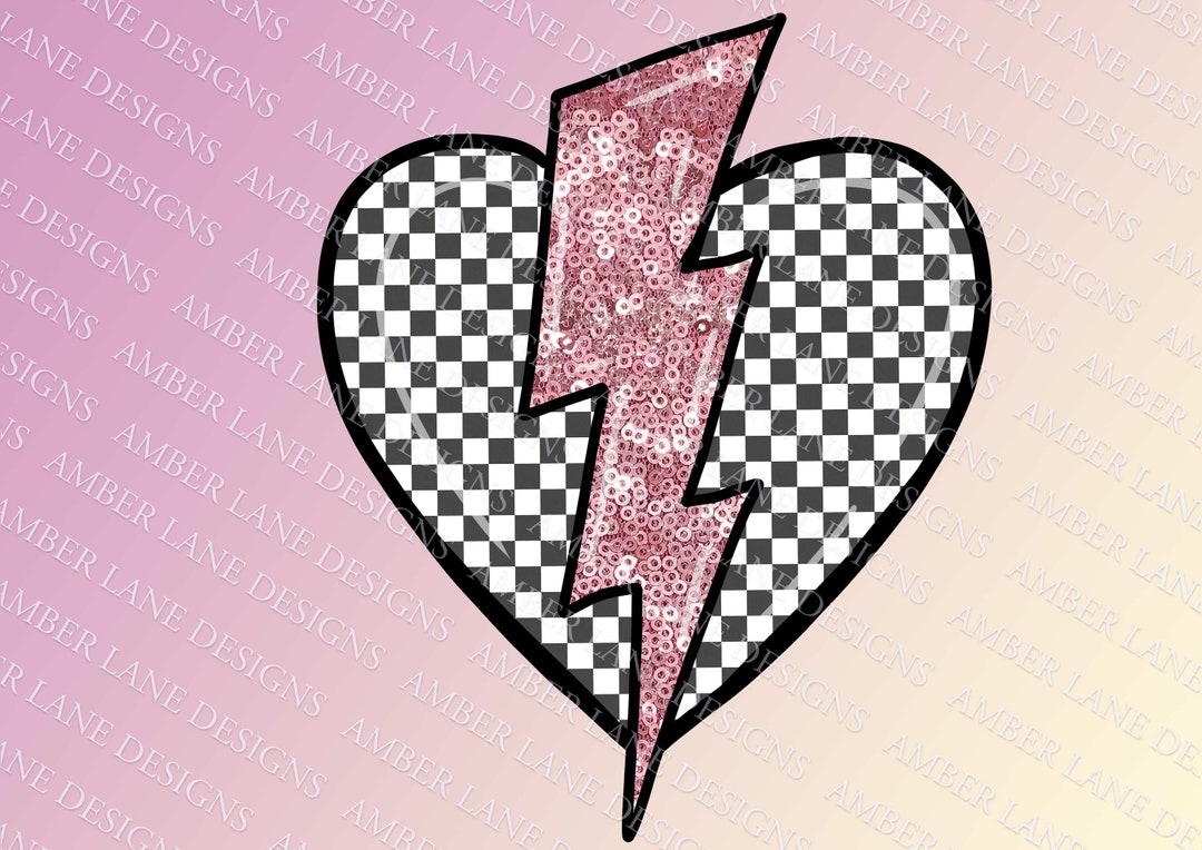 Checkered Heart With Pink Lightning Bolt PNG Digital File - Etsy